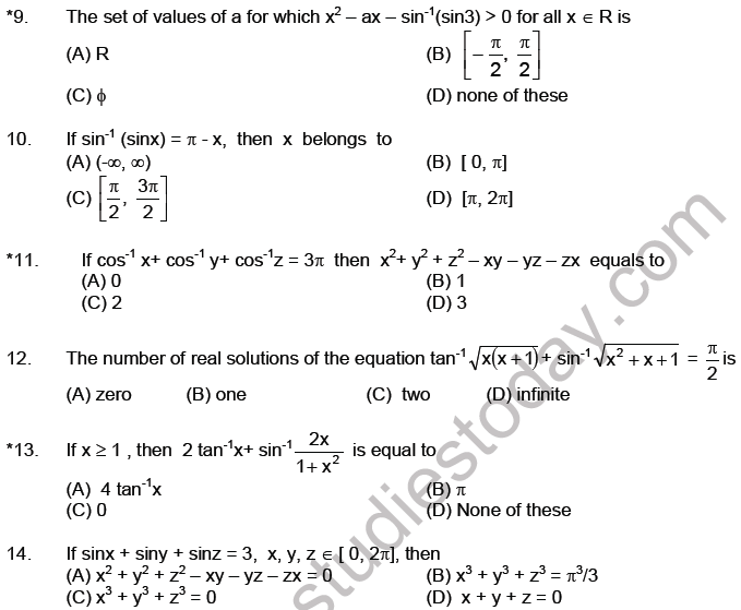 JEE Mathematics Trigonometric Functions MCQs Set B with Answers